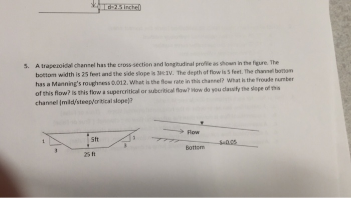 Solved 5. A trapezoidal channel has the cross-section and | Chegg.com