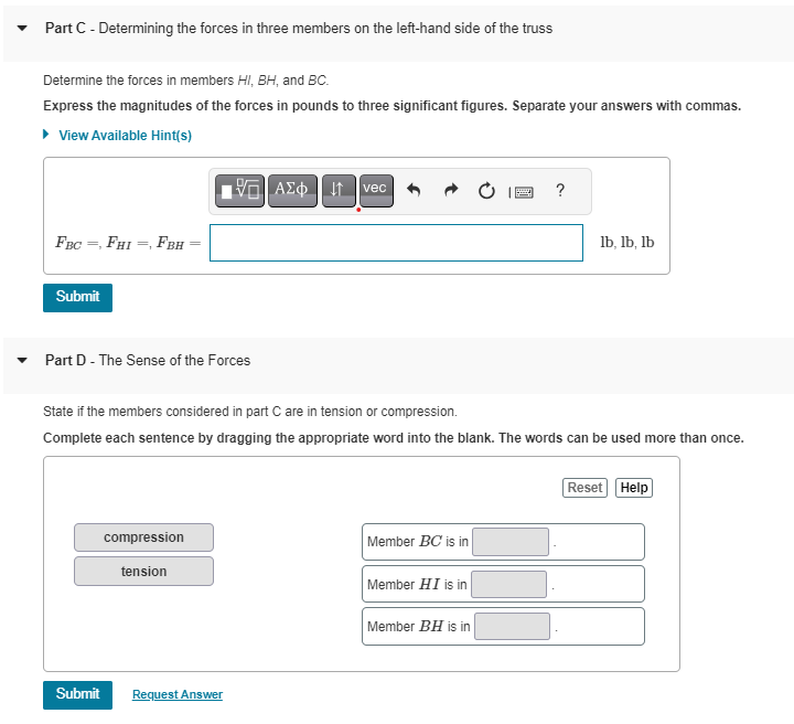 Solved Part A - Determining the forces in three specified | Chegg.com