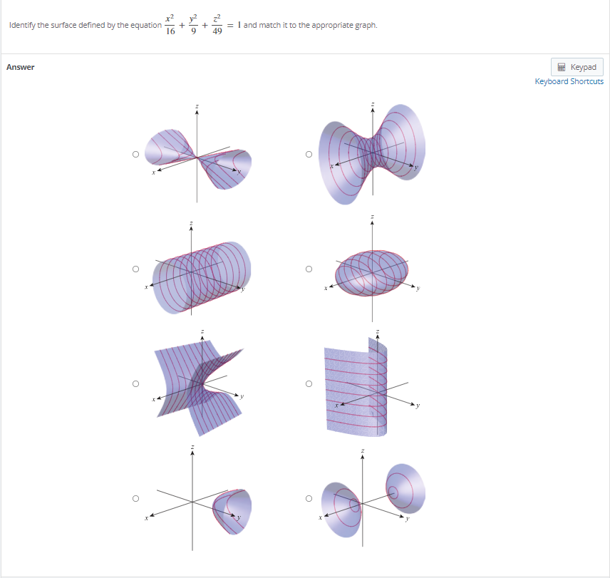 Solved + Identify the surface defined by the equation 16 + = | Chegg.com