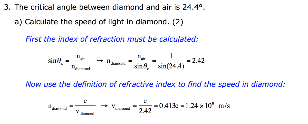 Solved sin (critical angle) = n2/n1, but how do you know | Chegg.com