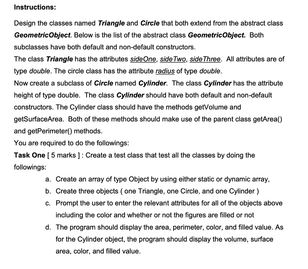 Solved Instructions: Design the classes named Triangle and | Chegg.com