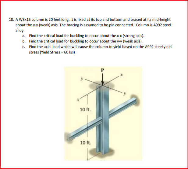 18. A W8x15 column is 20 feet long. It is fixed at | Chegg.com