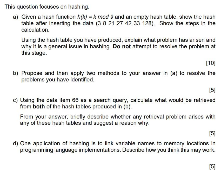 Solved This question focuses on hashing. a) Given a hash | Chegg.com