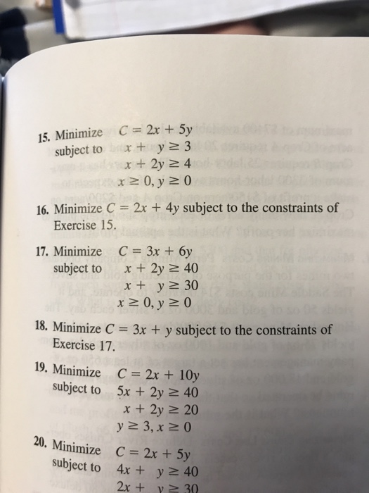 Solved 15. Minimize C = 2x + 5y subject to t ye 3 x+2y 24 | Chegg.com