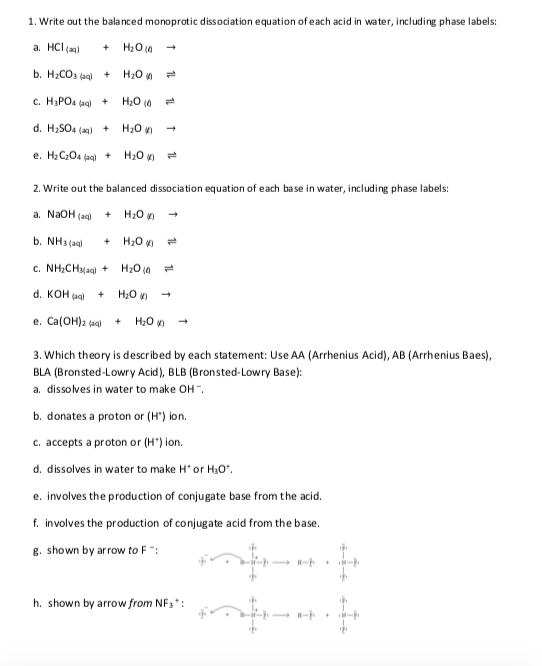 Solved 1. Write out the balanced monoprotic dissociation | Chegg.com