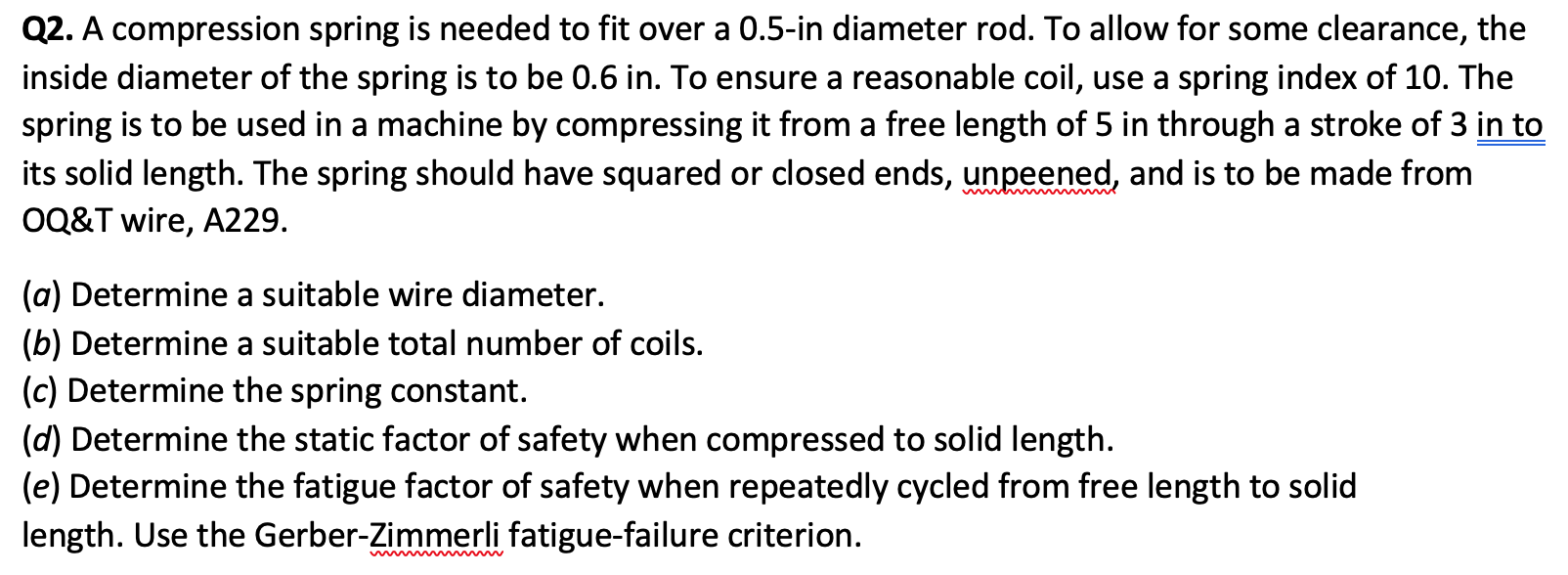 Solved Q2. A compression spring is needed to fit over a | Chegg.com