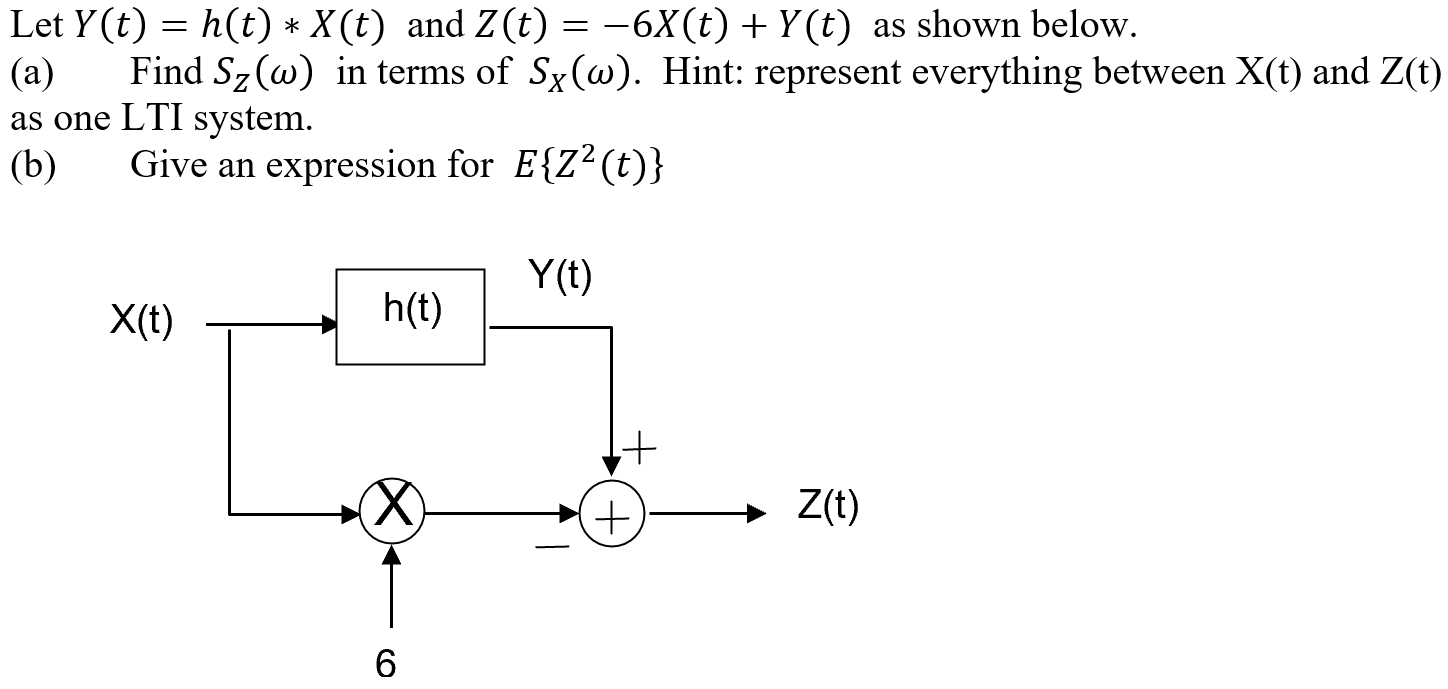 Solved Let Y(t)=h(t)∗X(t) and Z(t)=−6X(t)+Y(t) as shown | Chegg.com