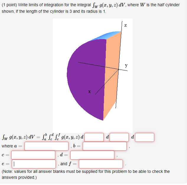 Solved (1 point) Write limits of integration for the | Chegg.com