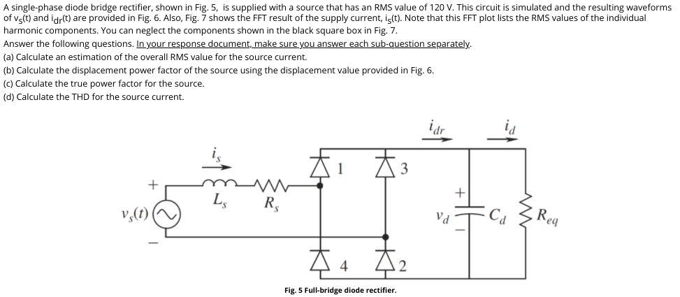A single-phase diode bridge rectifier, shown in Fig. | Chegg.com