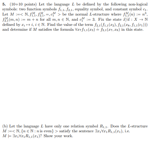 5. (10+10 points) Let the language L be defined by | Chegg.com