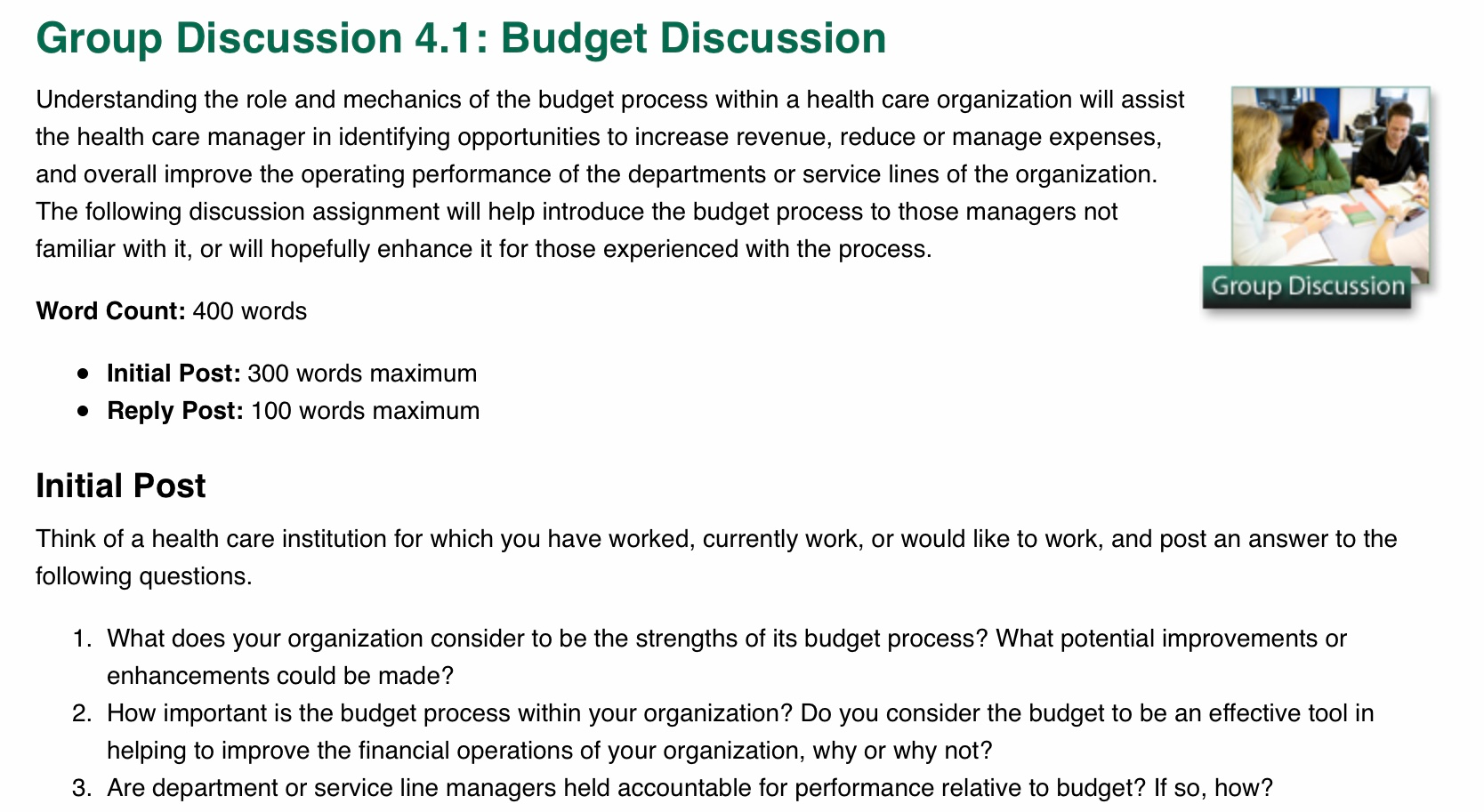 Solved Group Discussion 4.1: Budget Discussion Understanding | Chegg.com