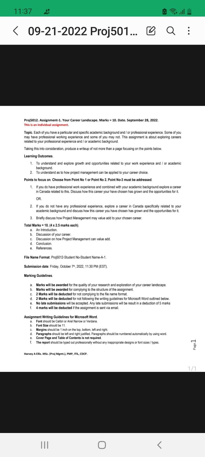 Proj5012. Assignment-1. Your Career Landscape. Marks | Chegg.com