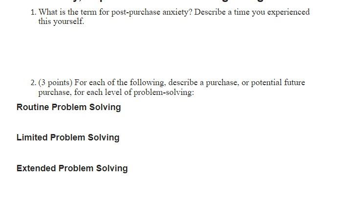 Solved 1. What is the term for post-purchase anxiety? | Chegg.com