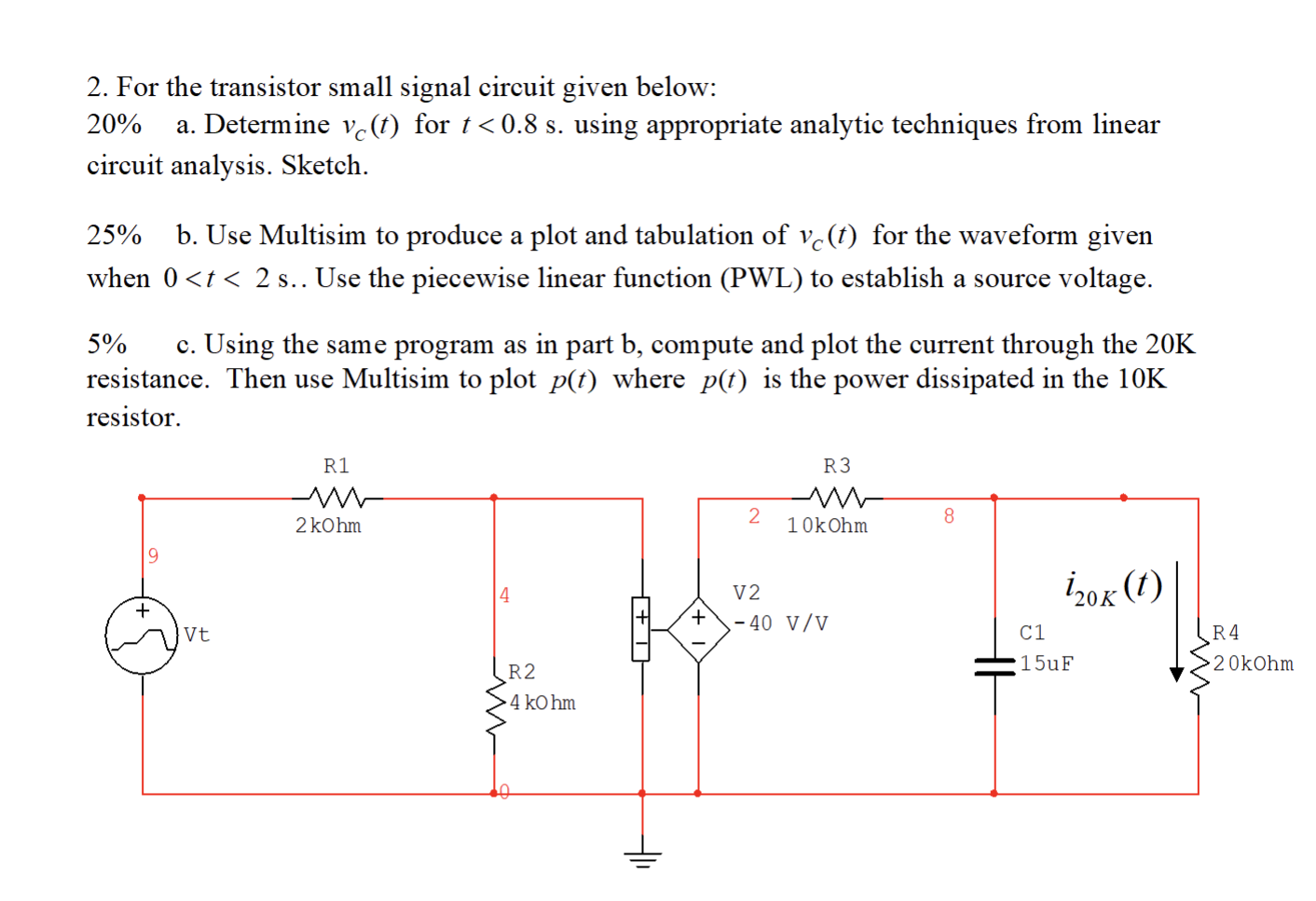 Solved 2. For the transistor small signal circuit given | Chegg.com