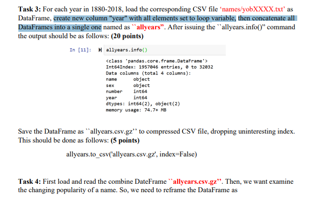 Task 3: For each year in 1880−2018, load the | Chegg.com