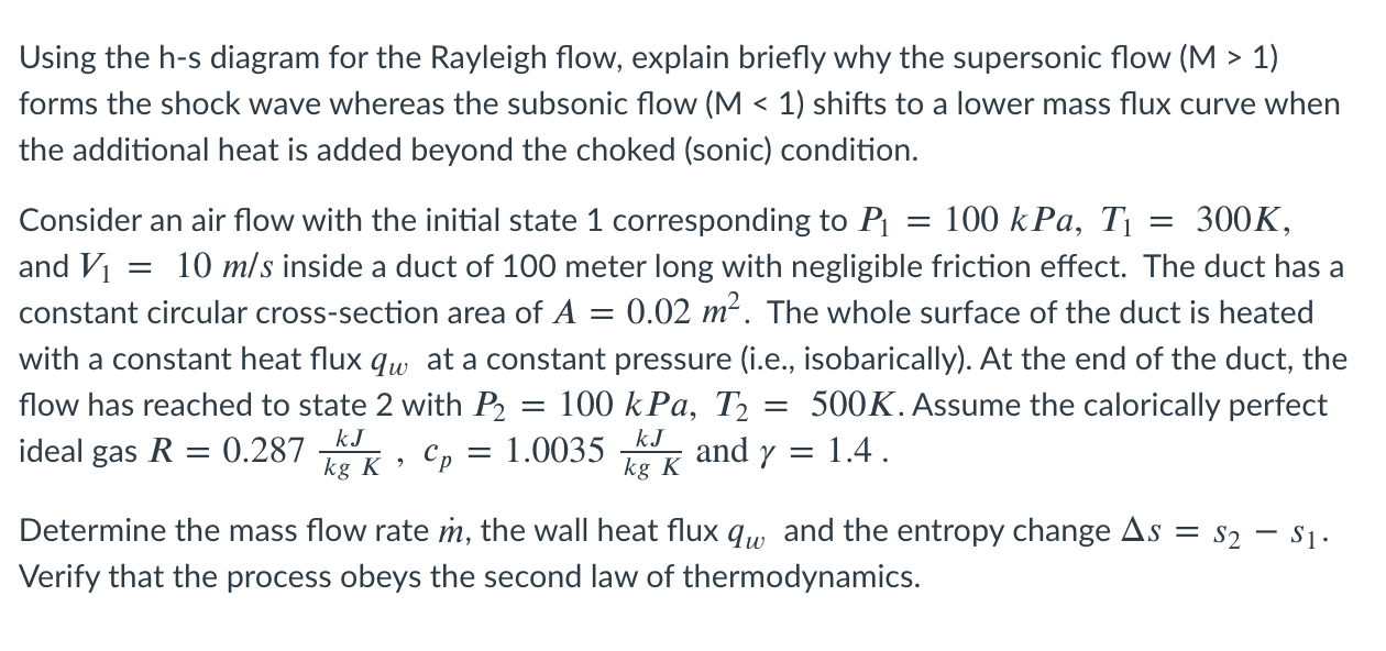 Solved Using the h-s diagram for the Rayleigh flow, explain | Chegg.com