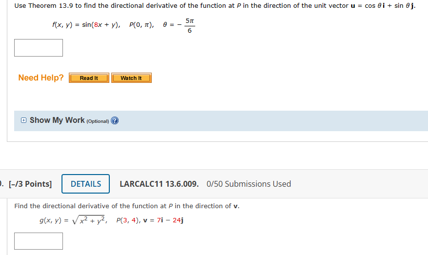 Use Theorem 13.9 to find the directional derivative | Chegg.com