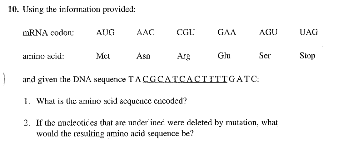 Solved and given the DNA sequence T A CGCATCACTTTTG A TC: 1. | Chegg.com