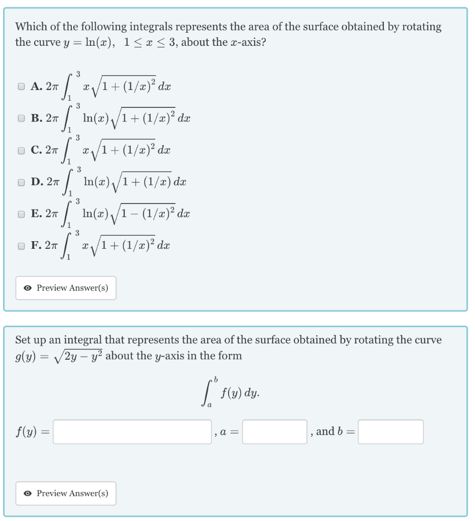 Solved Which of the following integrals represents the area | Chegg.com