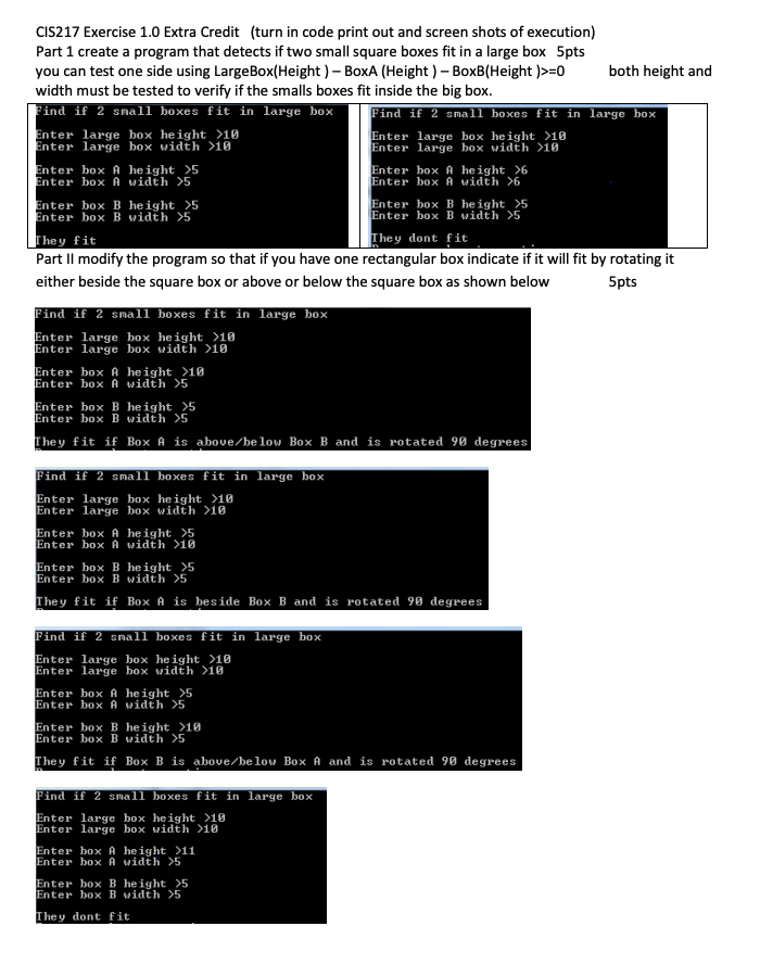 Solved CIS217 Exercise 1.0 Extra Credit (turn in code print | Chegg.com