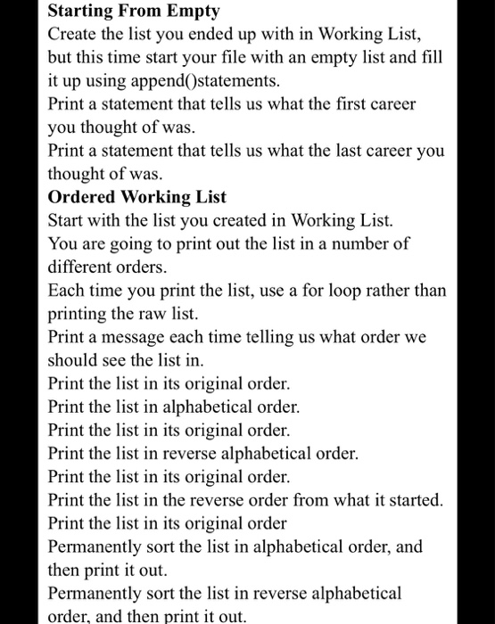 Solved Starting From Empty Create the list you ended up with | Chegg.com