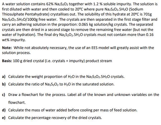 Solved A water solution contains 62% Na2S2O2 together with | Chegg.com