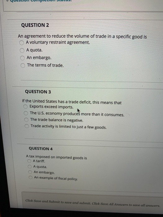 Solved QUESTION 2 An agreement to reduce the volume of trade | Chegg.com
