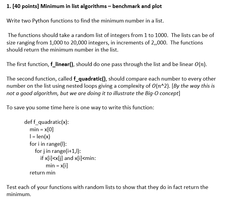 Solved 1 40 Points Minimum In List Algorithms Benchm