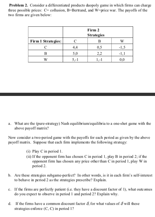 Problem 2. Consider a differentiated products duopoly | Chegg.com