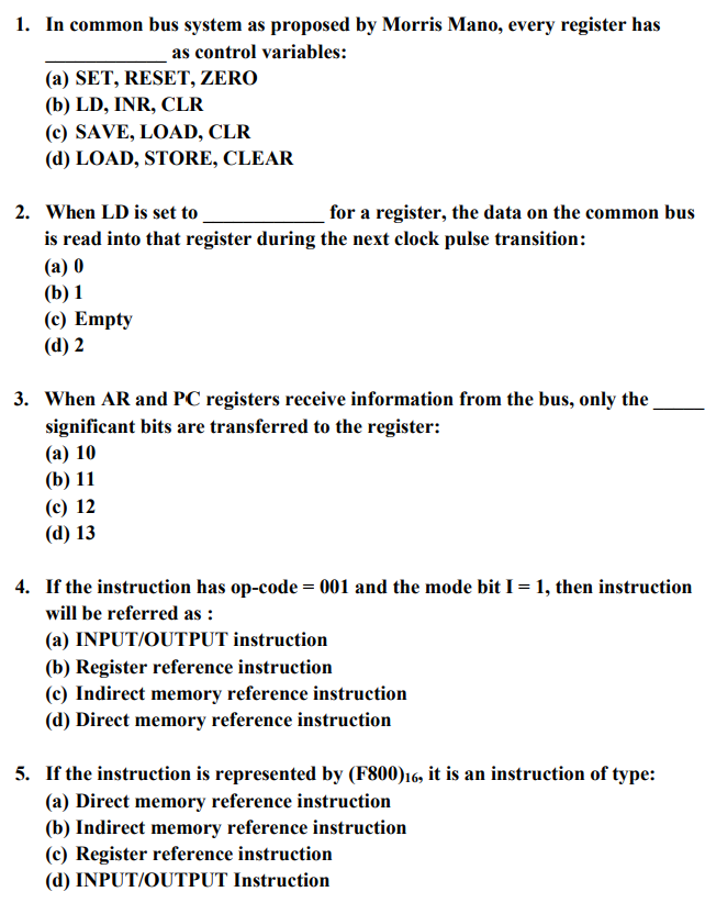 Solved 1. In common bus system as proposed by Morris Mano, | Chegg.com