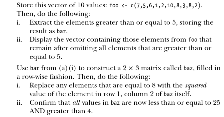 Solved Store this vector of 10 values: foo