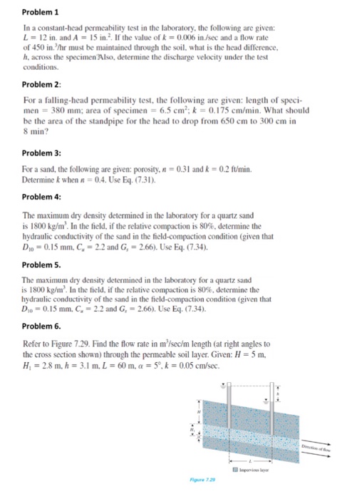 Solved Problem1 In a constant-head permeability test in the | Chegg.com