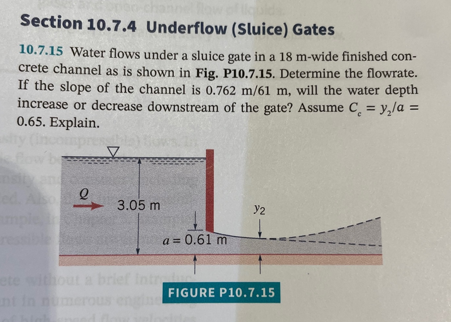 Solved Section 10.7.4 Underflow (Sluice) Gates 10.7.15 Water | Chegg.com