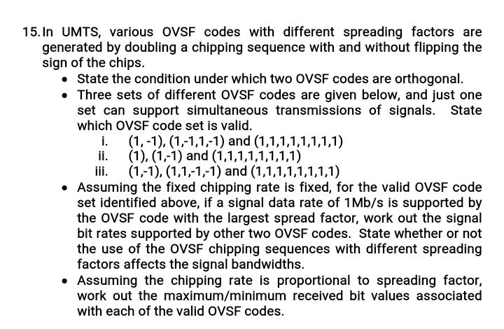 15. In UMTS, various OVSF codes with different | Chegg.com