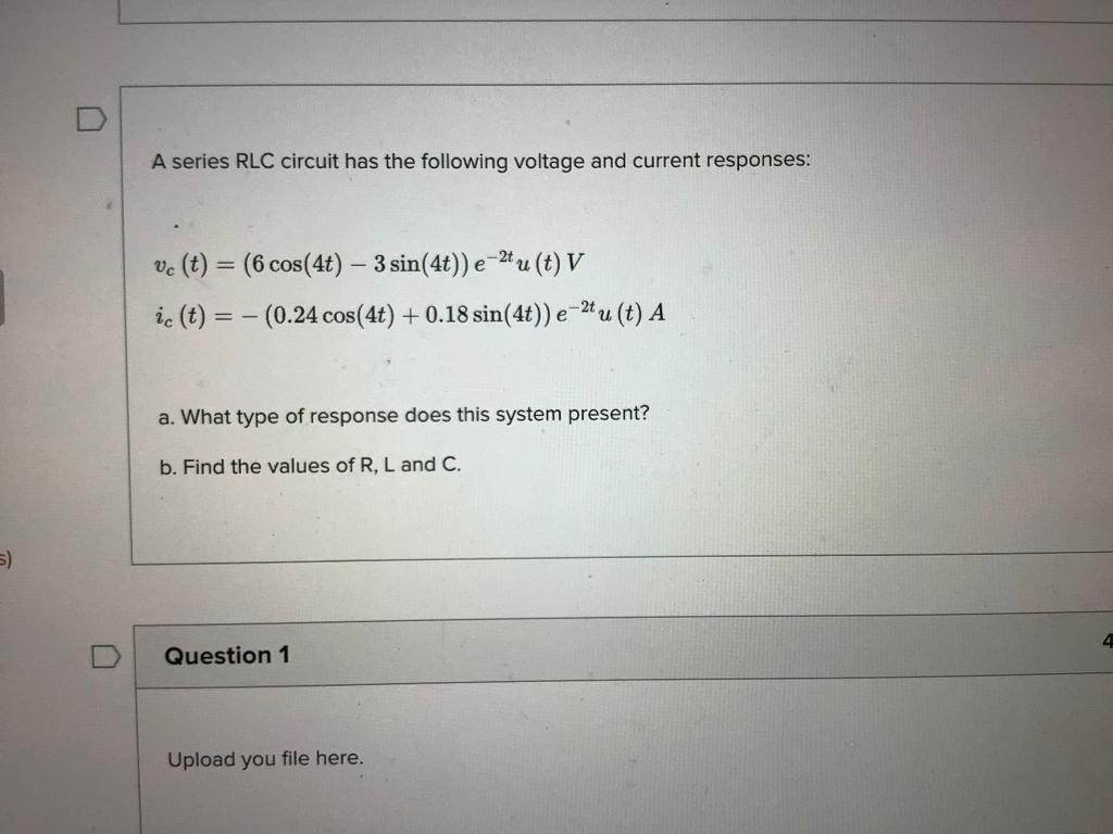 Solved A series RLC circuit has the following voltage and | Chegg.com