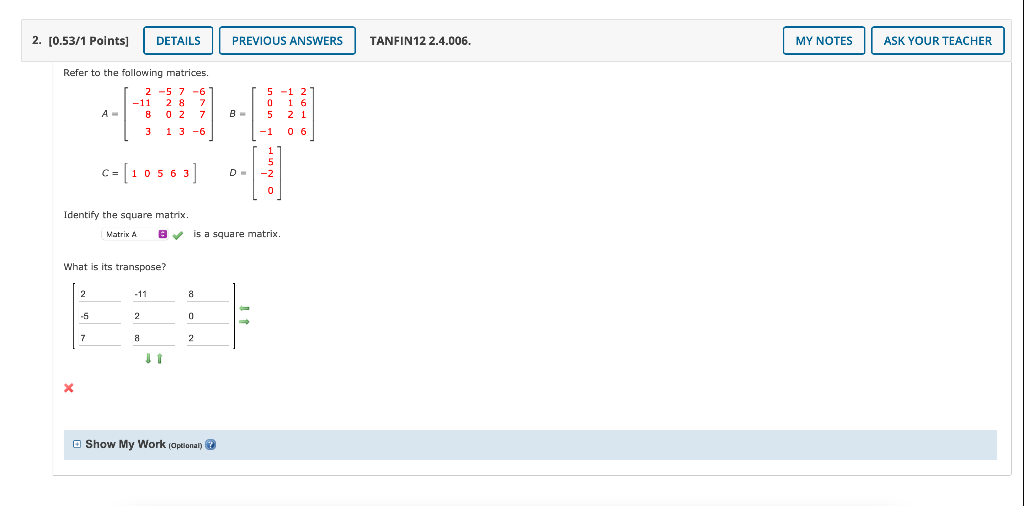 Solved Refer to the following matrices. | Chegg.com