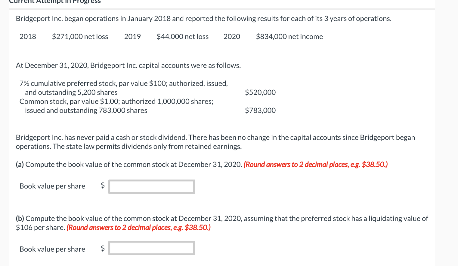 Solved Bridgeport Inc. began operations in January 2018 and | Chegg.com
