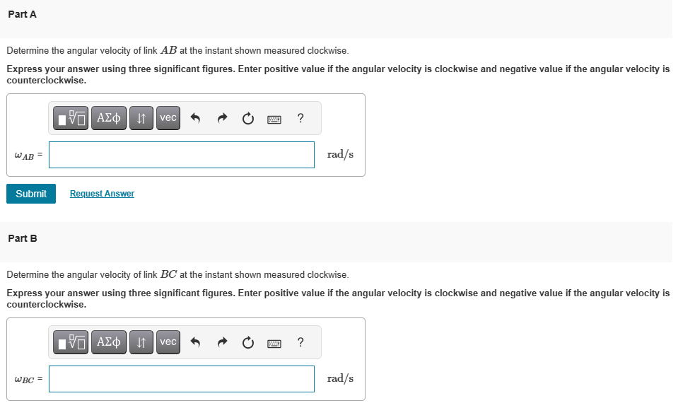 Solved The slider block C moves at 8 m/s down the inclined | Chegg.com