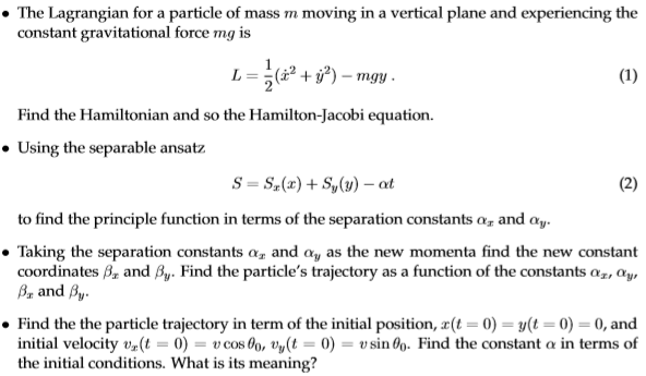 Solved The Lagrangian for a particle of mass m moving in a | Chegg.com