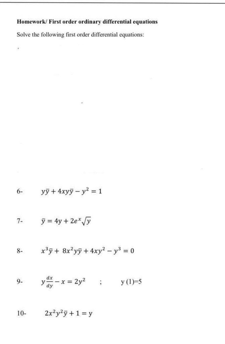 Solved Homework/ First order ordinary differential equations | Chegg.com