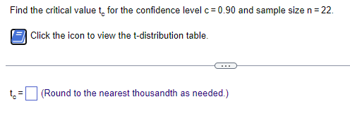 Solved Find the critical value \\( \\mathrm{t}_{\\mathrm{c}} | Chegg.com