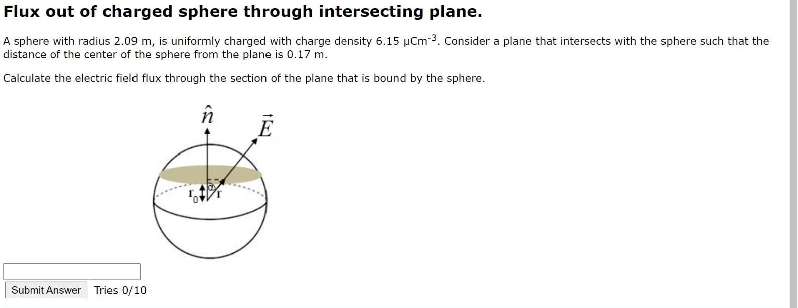 Solved Flux out of charged sphere through intersecting | Chegg.com