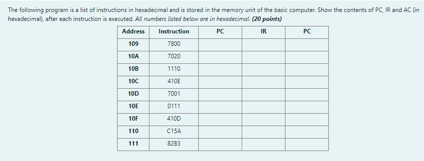 Solved The following program is a list of instructions in | Chegg.com