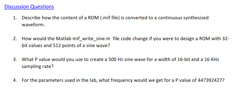 Solved 1. Describe how the content of a ROM (.mif file) is | Chegg.com