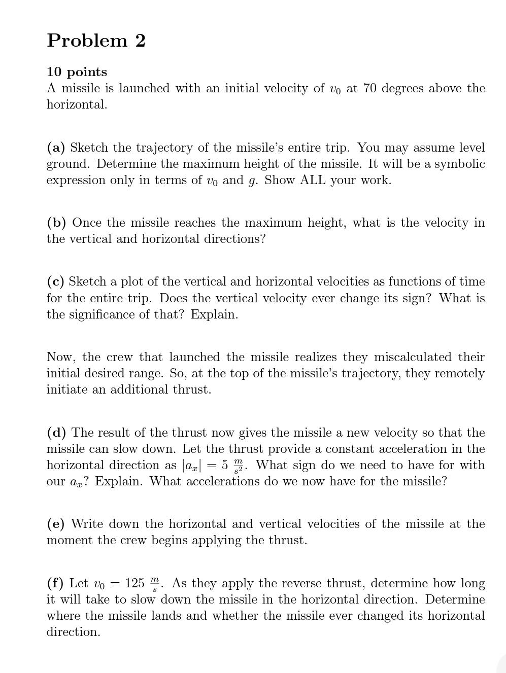 Solved Problem 2 10 points A missile is launched with an | Chegg.com