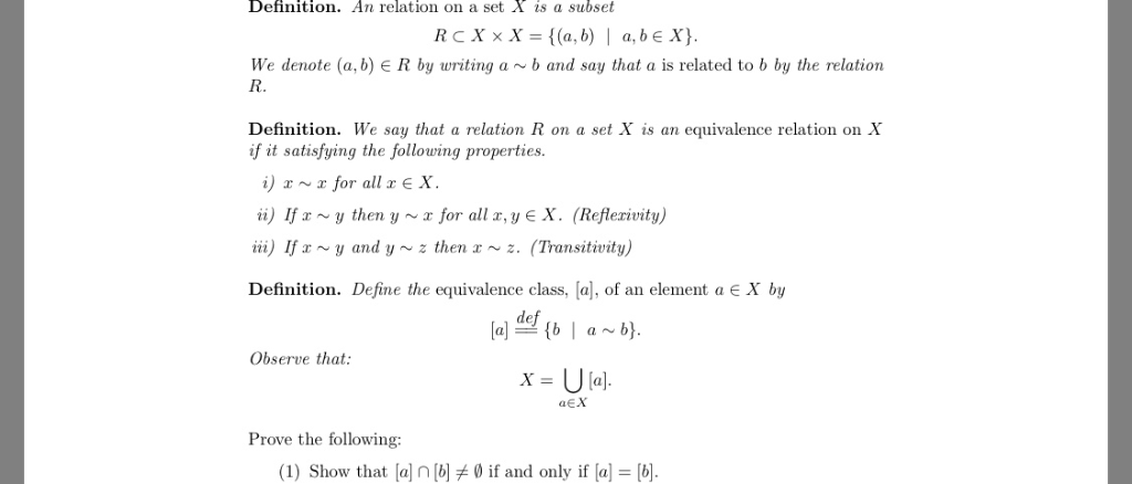 Solved Definition. An relation on a set X is a subset We | Chegg.com
