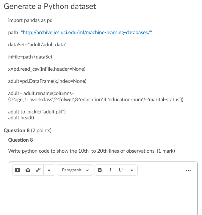 Solved Generate a Python dataset import pandas as pd | Chegg.com