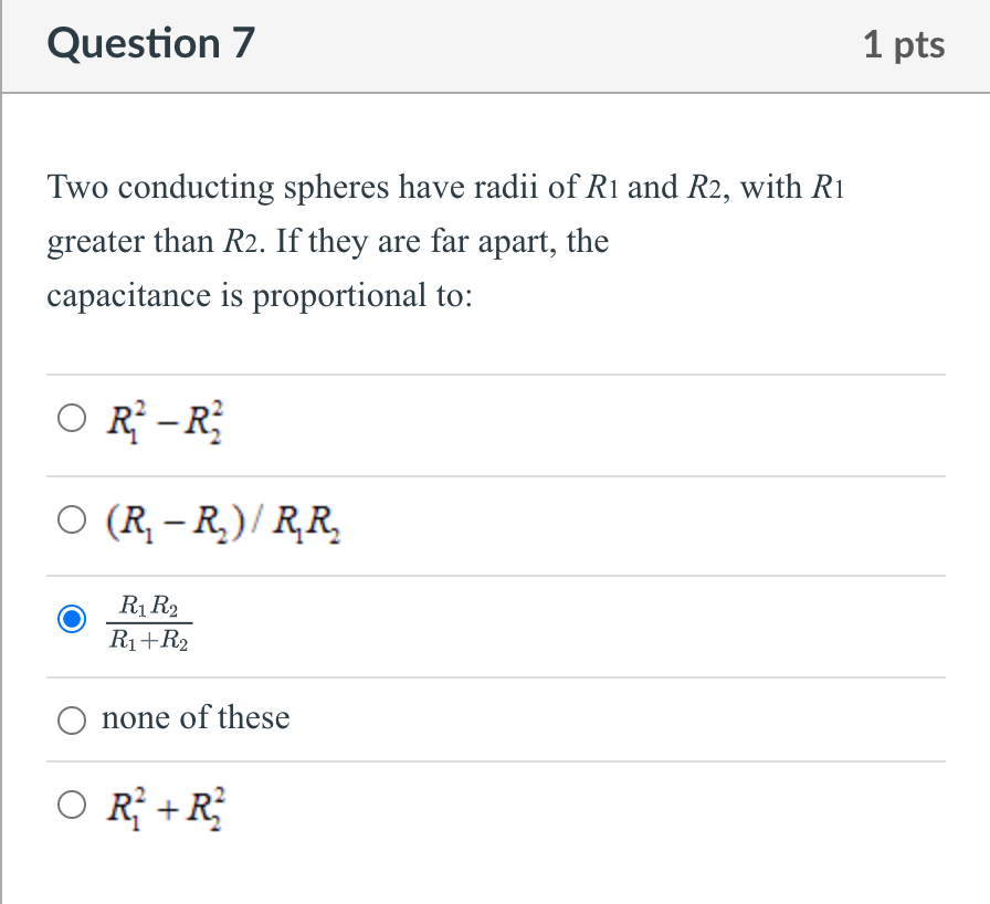Solved Two conducting spheres have radii of R1 and R2, with | Chegg.com