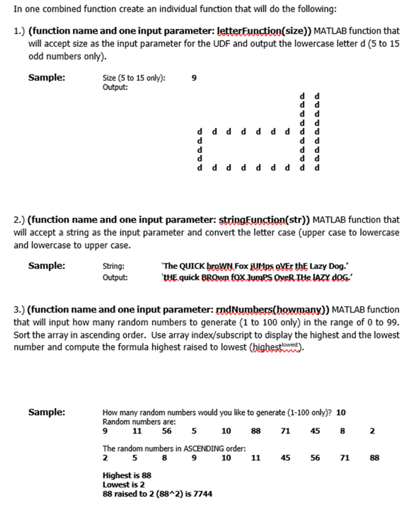 Solved In one combined function create an individual | Chegg.com