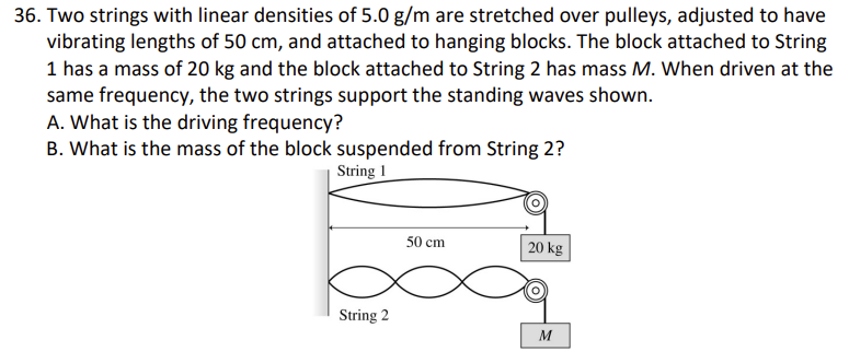 Solved 36. Two strings with linear densities of 5.0 g/m are | Chegg.com